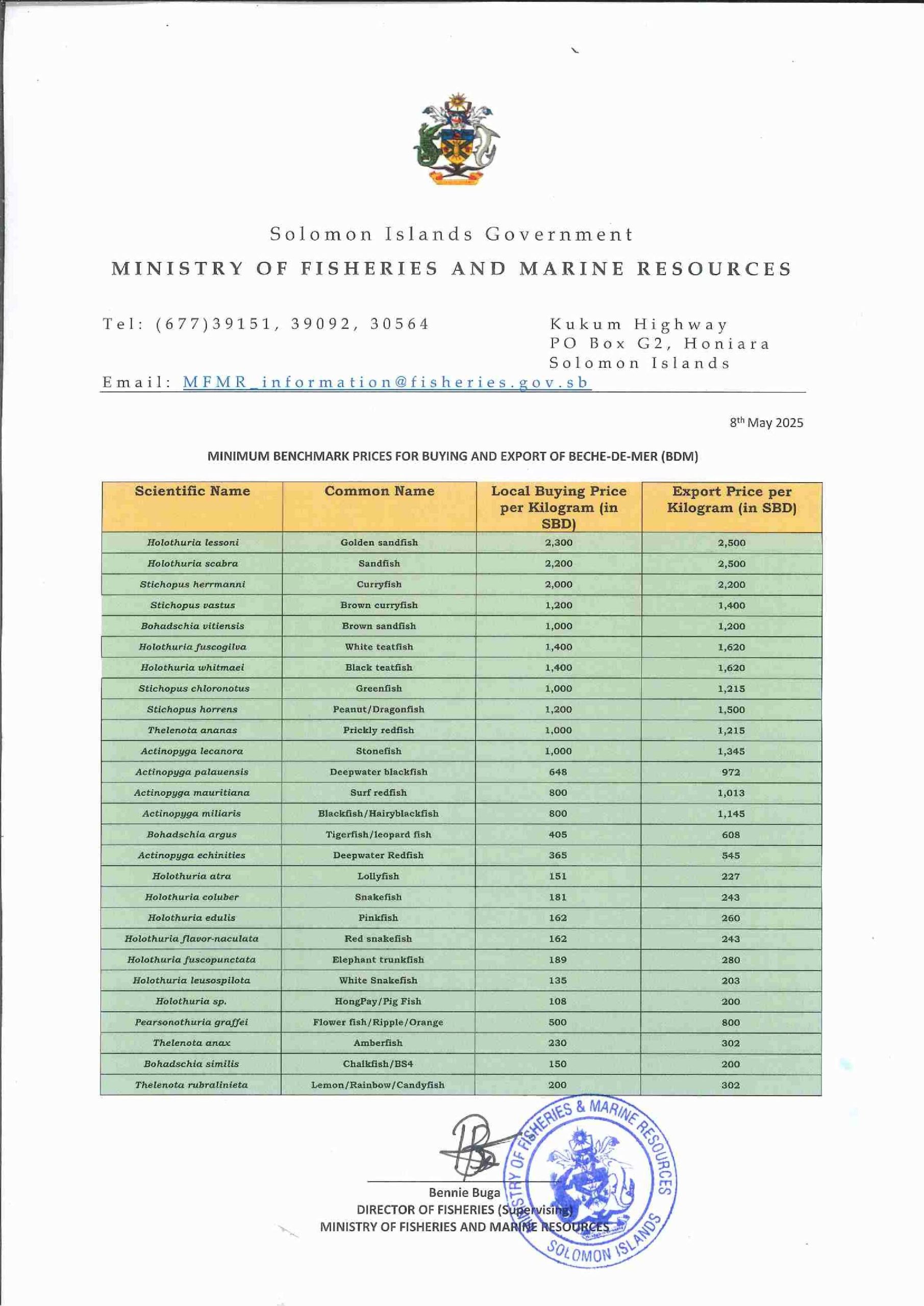 Heres the prices for beche-de-mer products - Solomon Star News